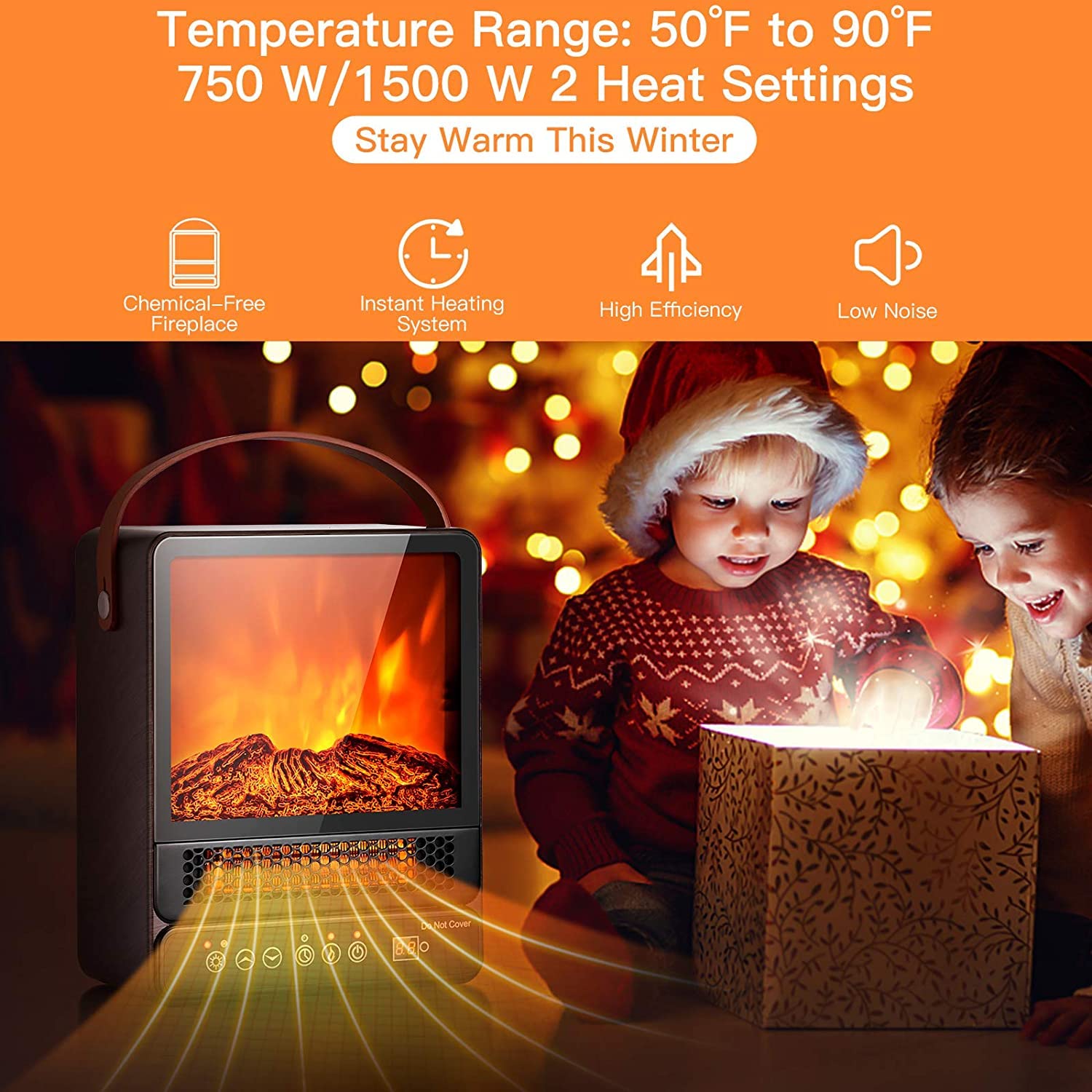FUTADA Portable Electric Fireplace, 750W/1500W Mini Electric Heater, Small Fireplace with Realistic 3D Flame Effect, Remote Control, Tabletop Fireplace Heater for Home Office Indoor Use (Walnut)