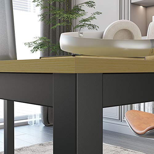 FSTAR 47" Writing Desk Sturdy Home Office Desk Modern Simple Design Computer Desk Writing Table for Home Office Large Space Workstation Metal Frame (47", Oak)