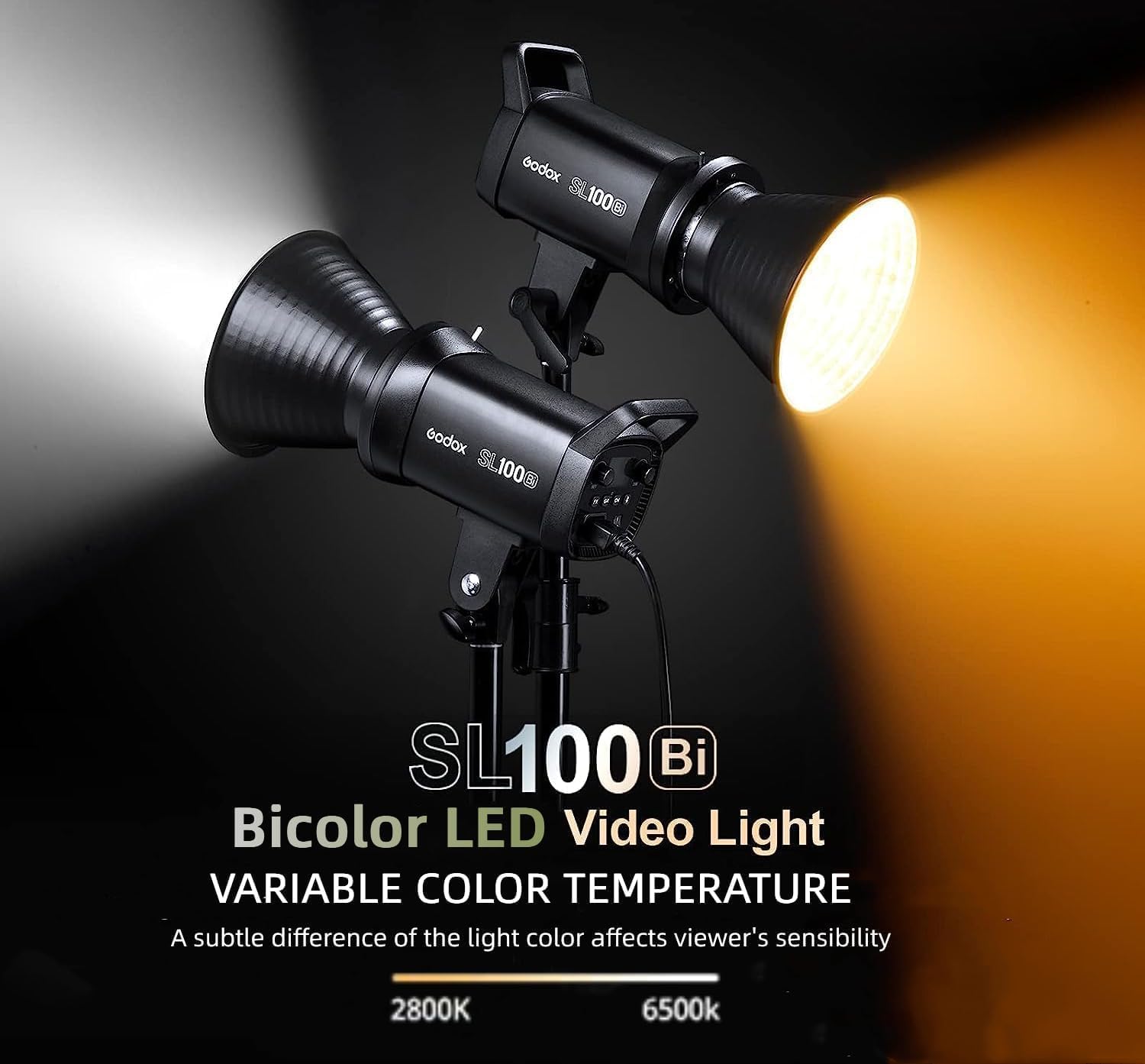 Godox SL100Bi 100W Bi-Color LED Video Light, 32100Lux@1M 2800K-6500K CRI96+ TLCI97+ Bowens Mount LED Continuous Lighting for Photography, 11 FX Effects Studio LED with RC-A6 Remote