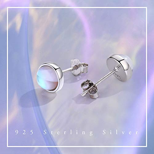 Earrings for Sensitive Ears Synthetic Moonstone Earrings Round Earrings Sterling Silver Stud Earrings for Women (A-Silver, 6)