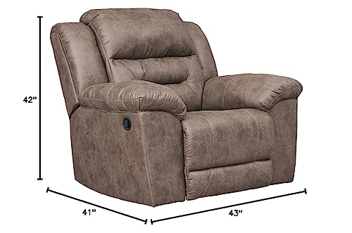 Signature Design by Ashley Stoneland Faux Leather Manual Pull Tab Rocker Recliner, Light Brown