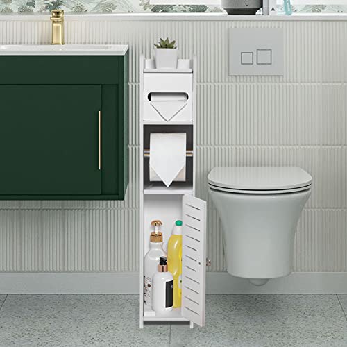 TuoxinEM Over The Toilet Storage,Toilet Paper Cabinet for Half Bathroom,Small Bathroom Storage for Tiny Spaces,Narrow Toilet Paper Cabinet,White