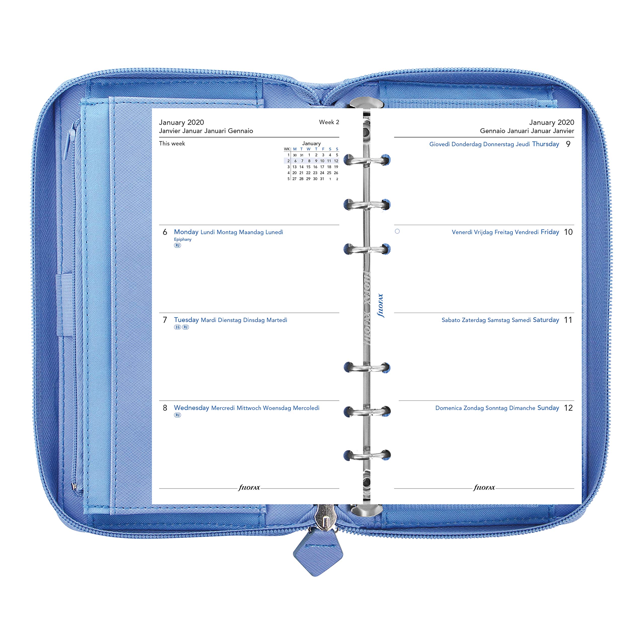 Filofax 2020 Personal/Compact Zip Saffiano Organizer, Vista Blue, 6.75 x 3.75 inches (C022592-20)