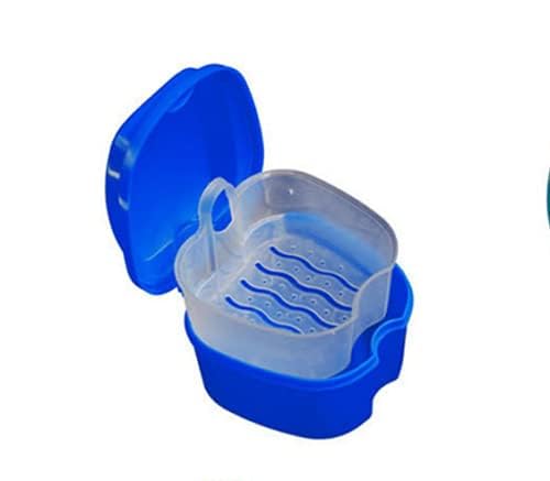 Denture Case, Denture Cup with Strainer,False Teeth Storage Box with Basket Net Container Holder for Travel, Retainer Cleaning (transparent Green)