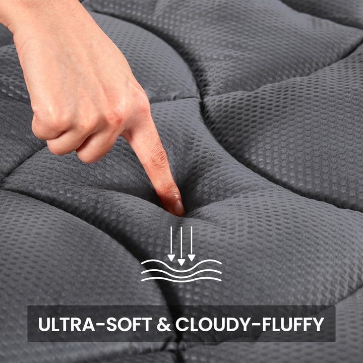 SLEEP ZONE Cooling Mattress Topper California King, Premium Zoned Cool Mattress Pad Cover, Padded Mattress Protector Breathable Washable, Deep Pocket 8-21" (Grey, Cal King)