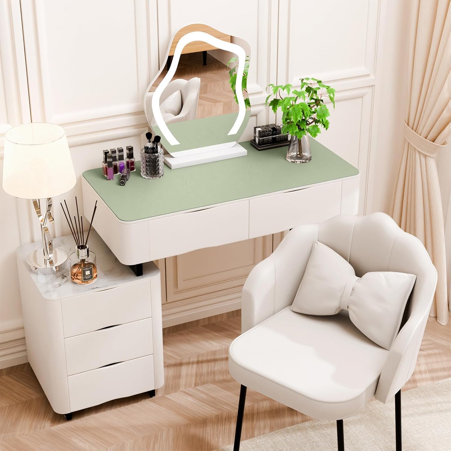 Makeup Mat Dual-Sided Waterproof and Oilproof Vanity Desk Mat, Easy-to-Clean Makeup Mat for Protecting Vanity Top – 23.6" x 11.8" (Blue and Olive Green)