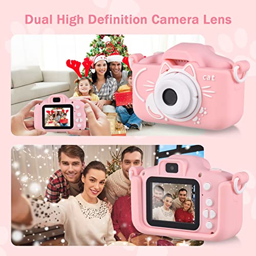 ERYUE Camera, X8 Mini Camera Camera Digital Camera 1080P Video Camera 20MP Dual Lens 2.0 Inch IPS Screen Built-in Battery Cute Photo Frames Interesting Games with 32GB Memory Card USB Card Reader
