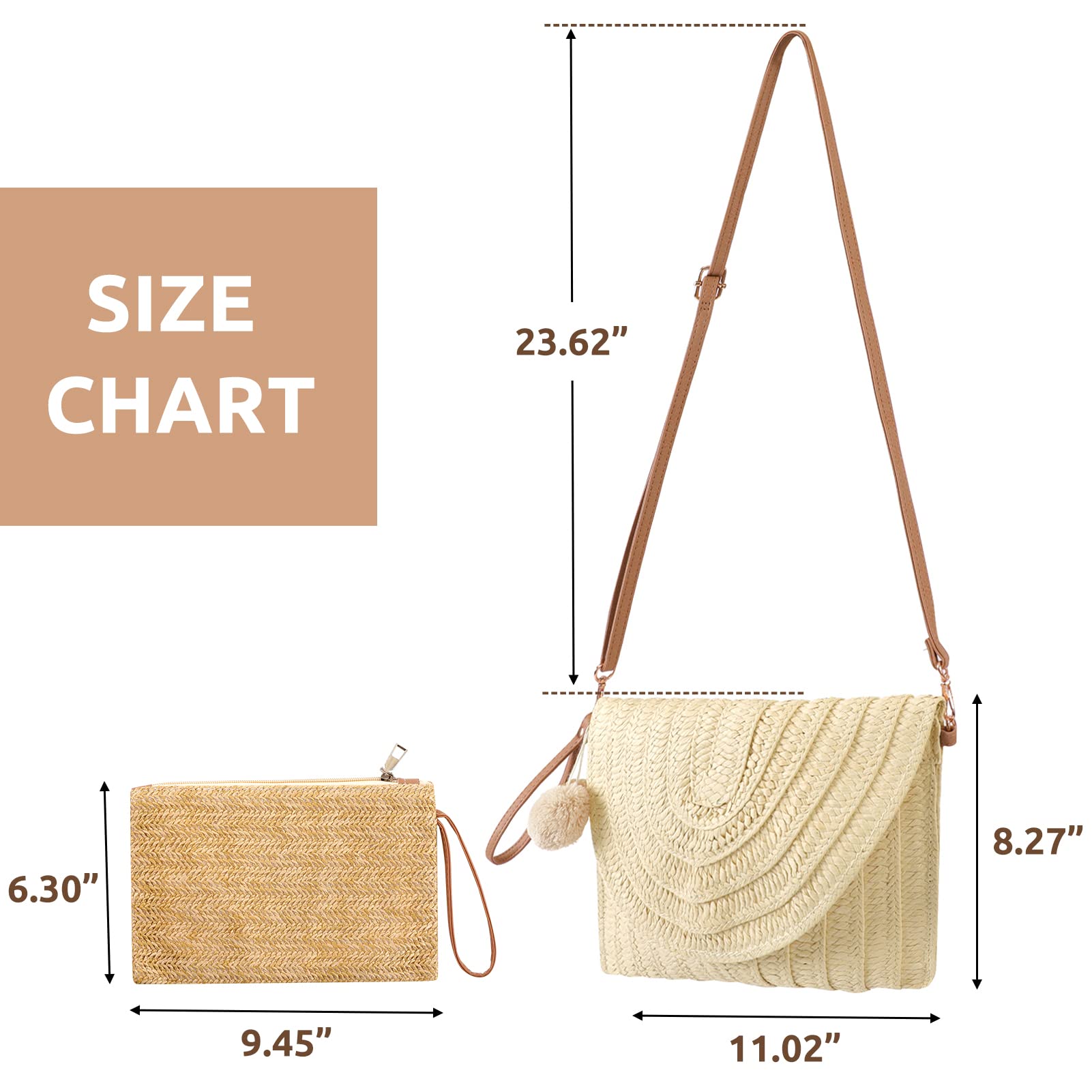 HOINYESEN Straw Shoulder Bag Straw Clutch Women Hand-woven Summer Beach Straw Purse for Women woven Envelope Bag (beige)