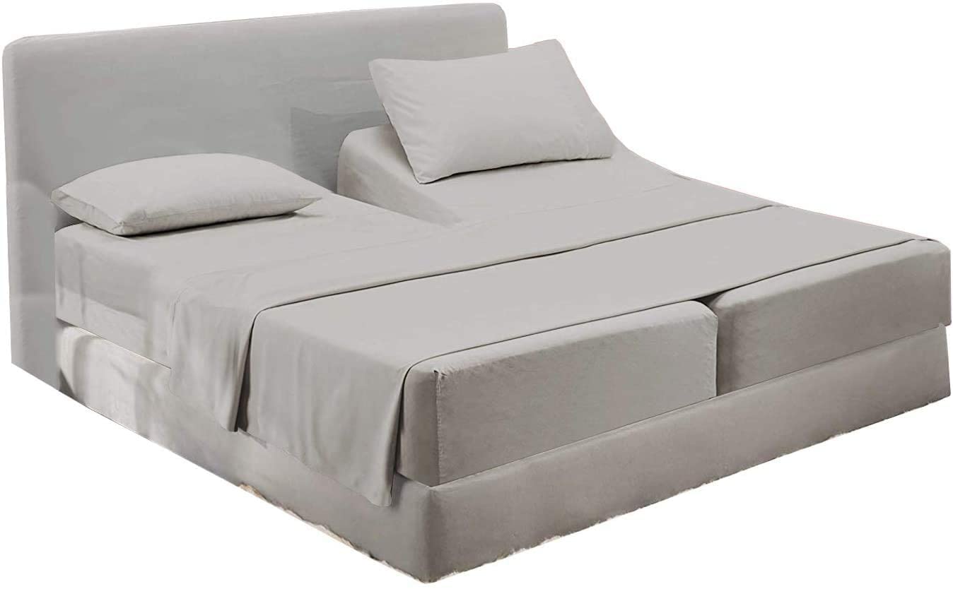 GoodSleep Company Light Gray Sheets Split-King Size - 1000 Thread Count 100 Percent Egyptian Cotton, Sateen Weave Breathable 5 Piece Set, Elasticized Deep Pocket Fits Low Profile Foam and Tall Split King: 5 Pc Sheet Set