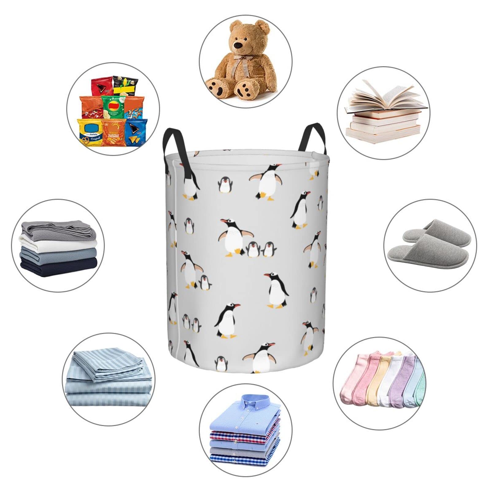 FeHuew Cute Penguins Baby Cartoon Collapsible Laundry Basket with Handle Waterproof Hamper Storage Organizer Large Bins for Dirty Clothes,toys