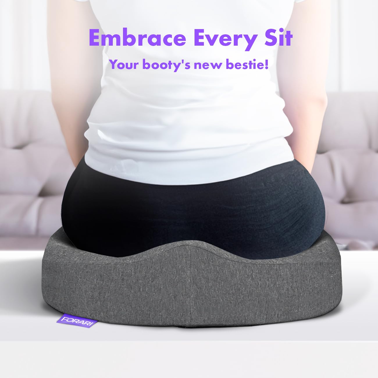 FORARIĀ® Patented Seat Cushion for Desk Chair - Firm & Thick, Best for Back & Hip Pain Relief, Comfort for Long Sitting, with Never-Flat Gel Insert - Coccyx, Sciatica, Tailbone (Black)