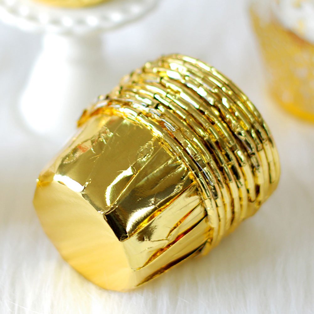 Gold Foil Metallic Paper Baking Cups Muffin Cups Cupcake Liners 50-Count Cake Baking Cups for Birthday, Wedding, Party (Gold)