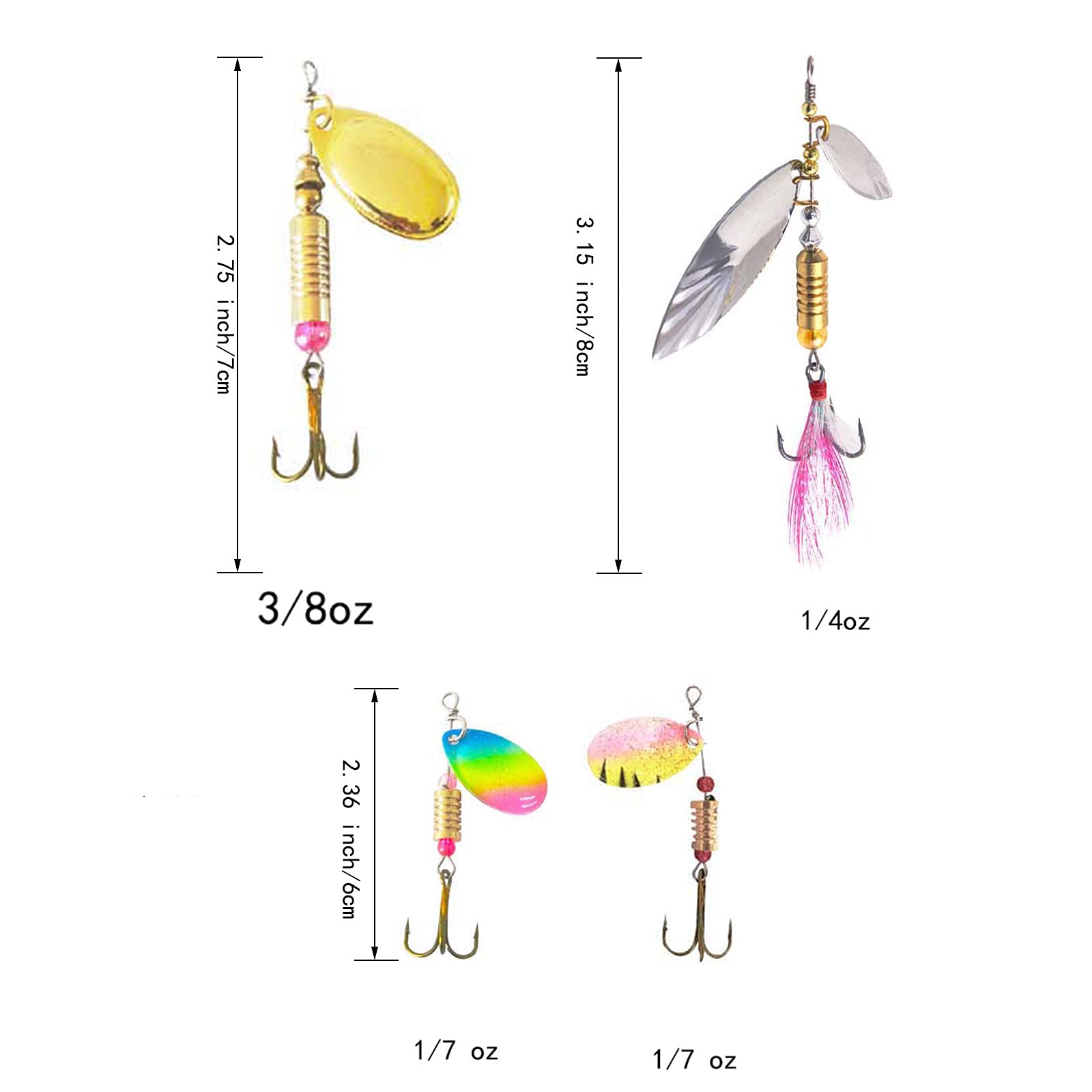 Fishing Lure Spinner Bait,Hard Metal Spinner Baits Kit with Tackle Box for Spoon Trout Bass (10 Pack)