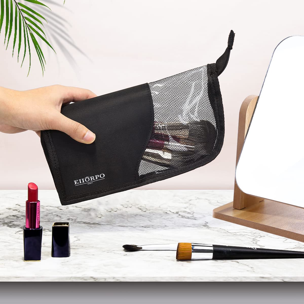 EIIORPO Makeup Brush Organizer Bag Travel Cosmetic Holder Bag Waterproof Dust-free Pencil Cup Holder Case with Zipper