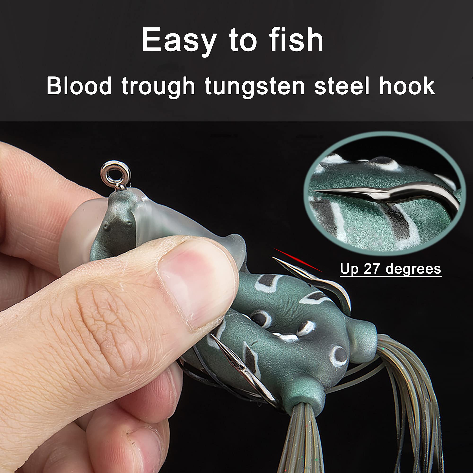 Fishing Lures for Bass Topwater Frog Lures - Weedless Lures Soft Plastic Fishing Bait, 5pcs Toad Lures with Tackle Box