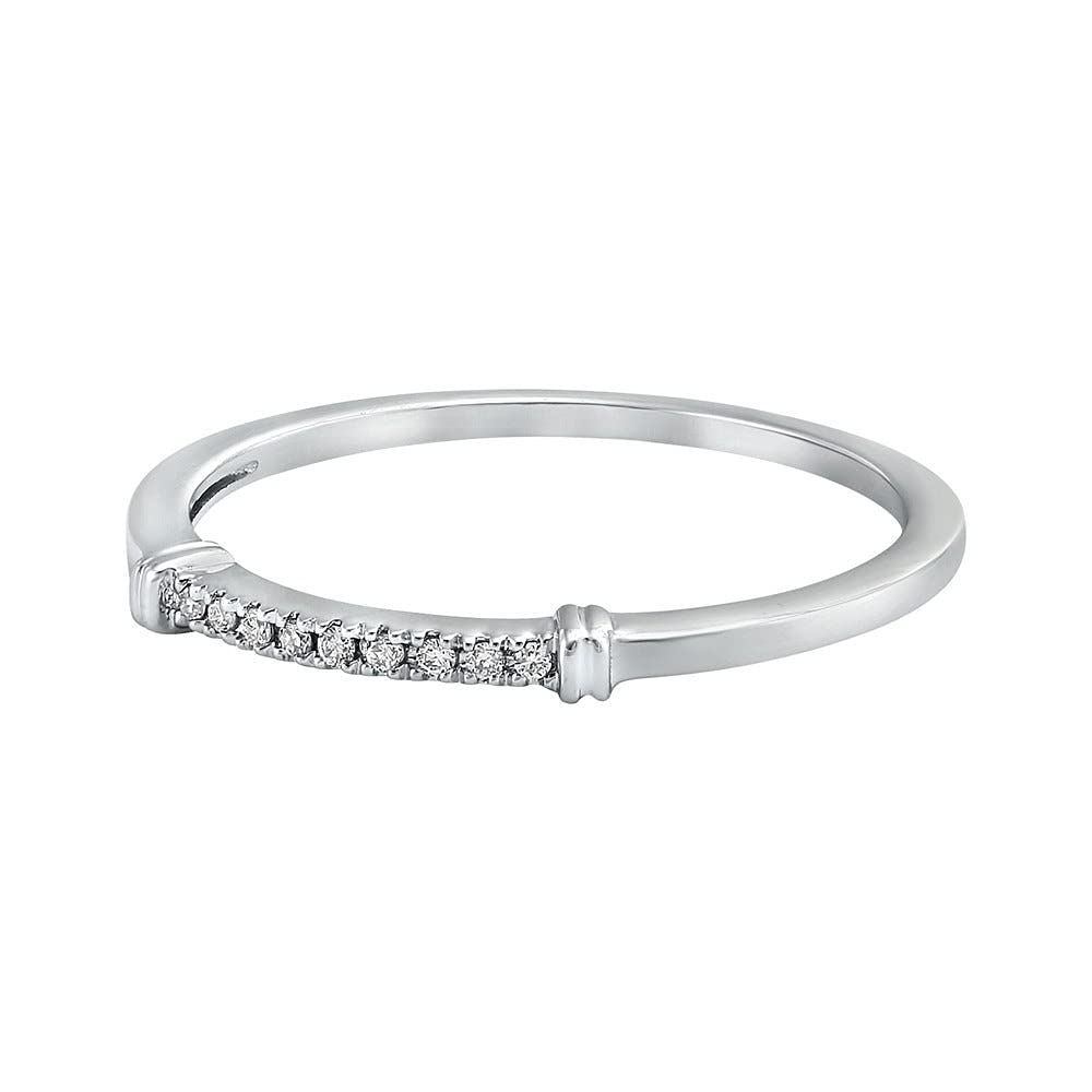 etneyjewels 10k Solid Certified White Gold with 0.05 Carat Natural White Diamond Round Cut Stackable Wedding Band Ring For Women In Prong Setting (Clarity I2,Color HI,10.5)