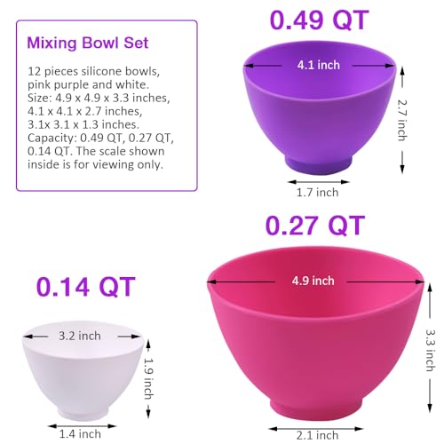 Goalfly 12 Pcs Silicone Mixing Bowls Set, Size 0.14, 0.27, 0.49 QT, Flexible Silicone Bowls for Kitchen, Non Stick Silicone Bowls for Melting Chocolate, Icing, Cooking, Prepping Food