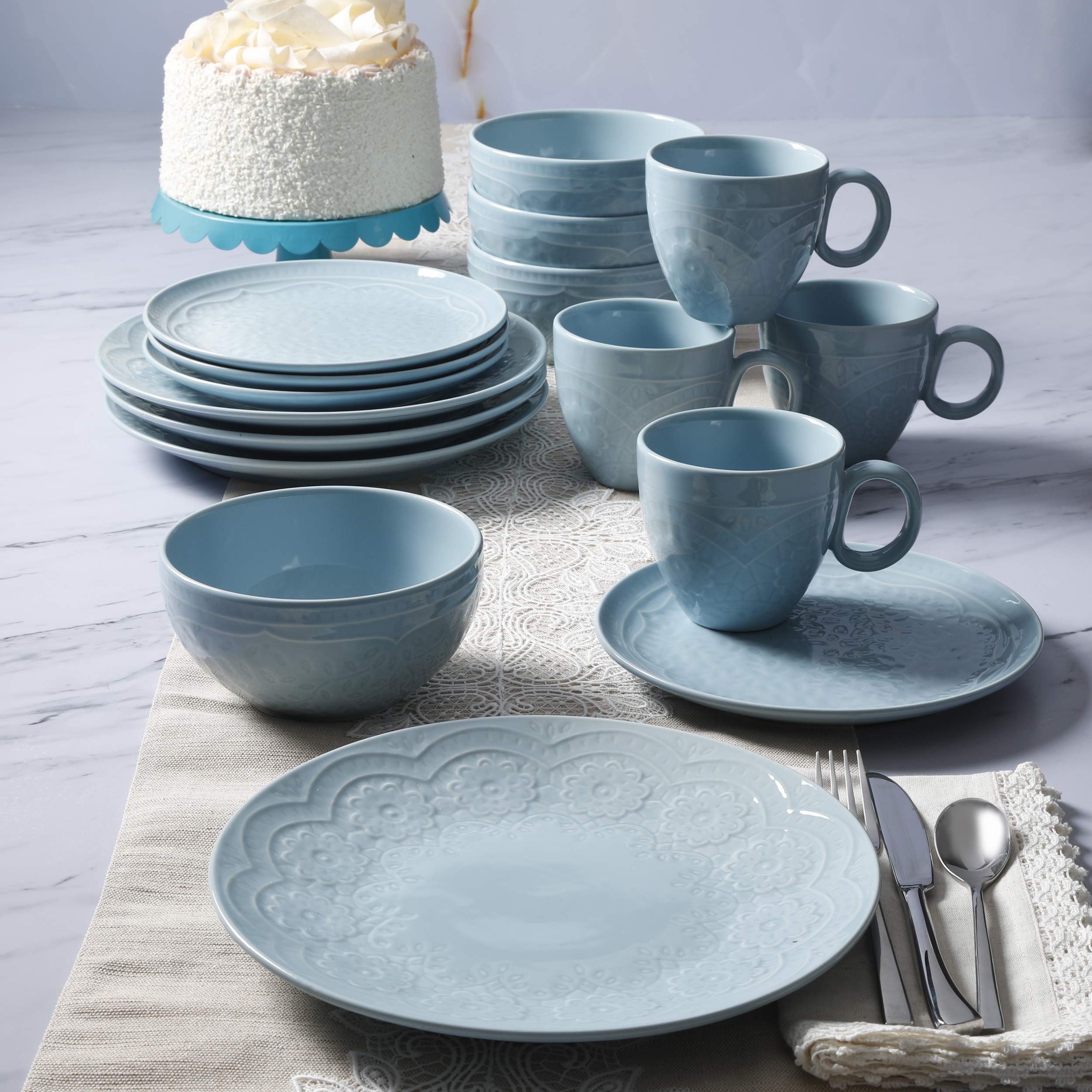 Gibson Elite Alemany 16 Piece Dinnerware Set, Aqua