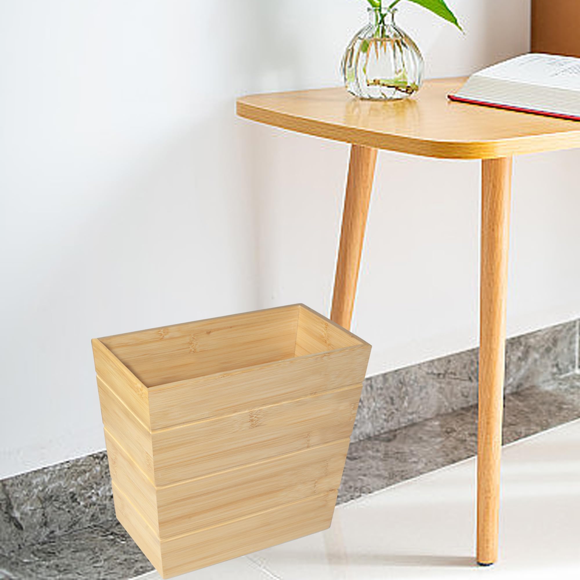 MinBoo Bamboo Waste Basket for Bathroom Trash Can for Bedroom Small Trash Can,Paper Basket for Office Wastebasket Bamboo Decor (10.7" X 9.6" X 5.6")