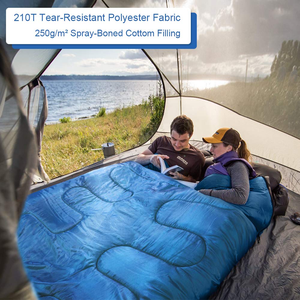 Forceatt Camping Sleeping Bag, Two-Person Waterproof Sleeping Bag, Suitable for Adults or Teenagers Indoor, Outdoor, Backpacking, Camping (Blue)