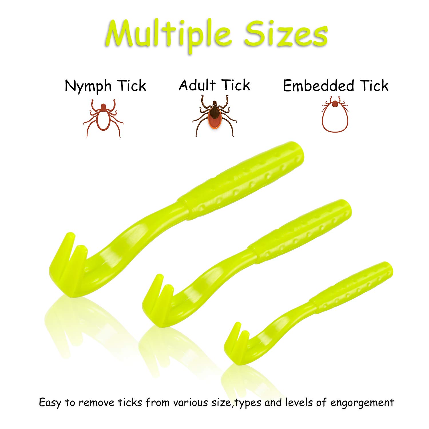 Tick Removal Tool Kit, Include 3 Pieces Plastic Removers, 3 Pieces Stainless Steel Tweezers with Comb for Dog and Cats (Fluorescent Green)