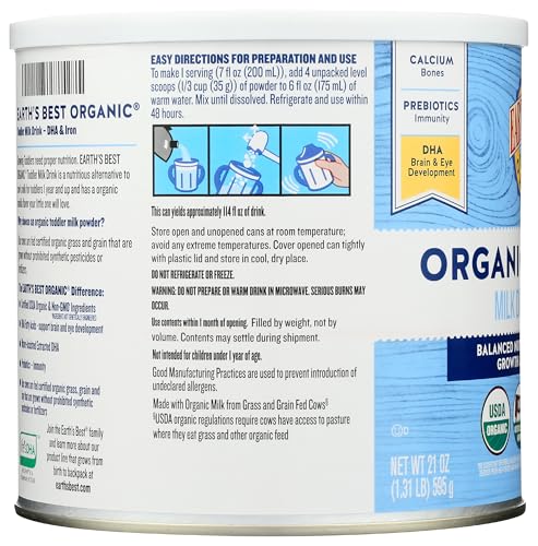 Earth's Best Organic Toddler Milk Drink Powder, Natural Vanilla, 21 Oz