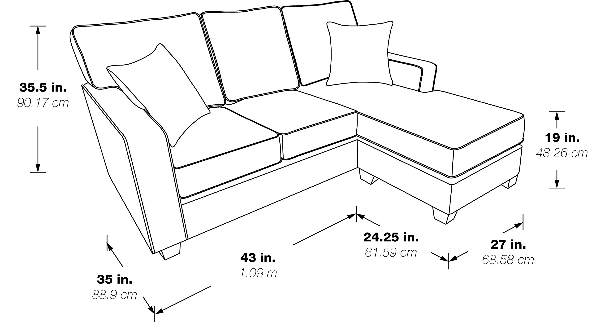OSP Home Furnishings Ivory Fabric Russell Reversible Sectional Sofa with 2 Pillows and Coffee Finished Legs