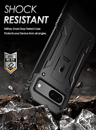 Poetic Revolution Series Case Designed for Google Pixel 7 5G with Built-in Screen Protector, Work with Fingerprint ID, Full Body Rugged Shockproof Protective Cover Case with Kickstand, Black