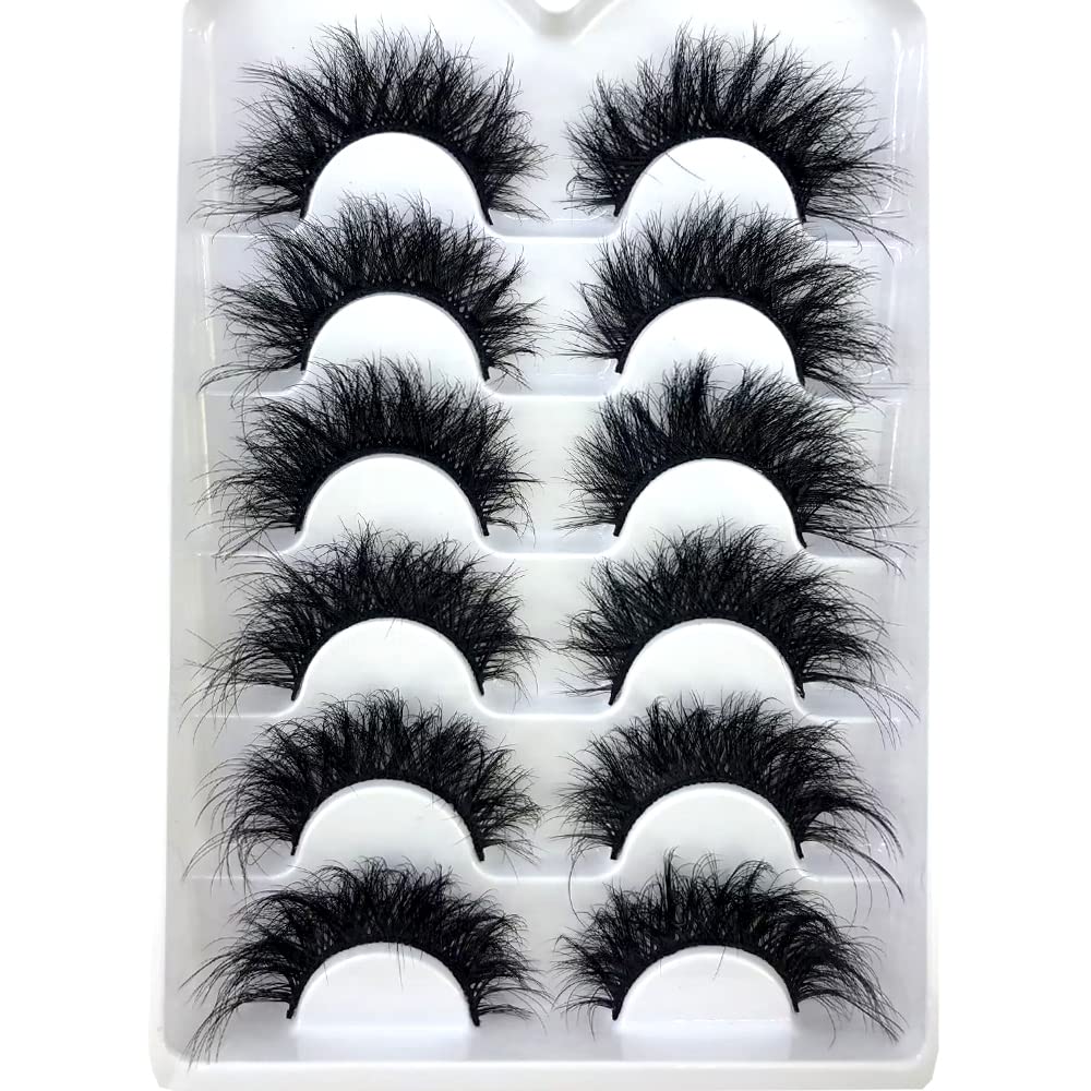 HBZGTLAD 6 Pairs False Eyelashes Cat-Eye Fluffy Faux Mink Lashes 8D Wispy Lashes Dramatic Long Thick Volume Fake Eye Lash(SR-01)