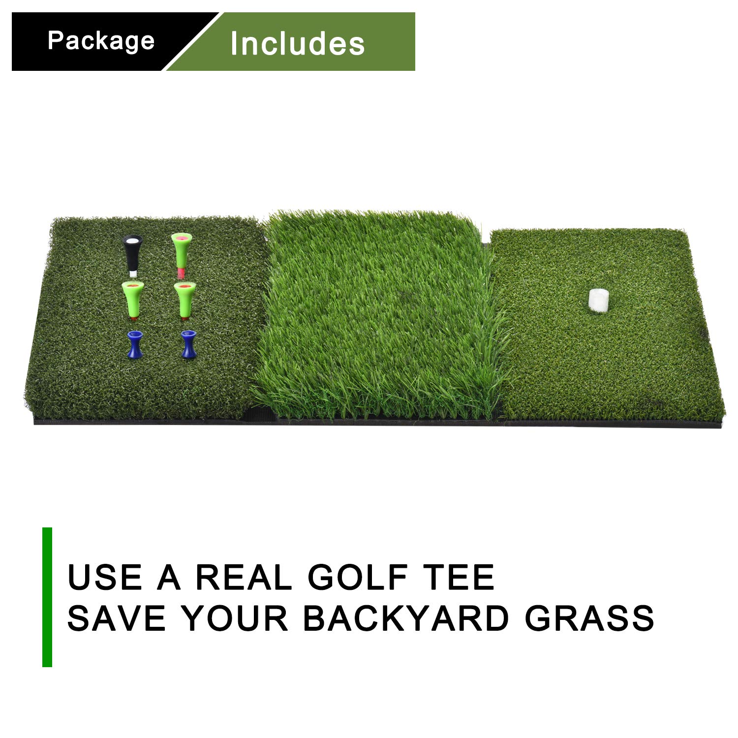 DURARANGE Golf Hitting Mat Mini, Turf Grass 3-in-1 Collapsible Chipping Mat with Tees, Launch Pad for Backyard, Practice Putting Green Training Aids, Indoor | Outdoor