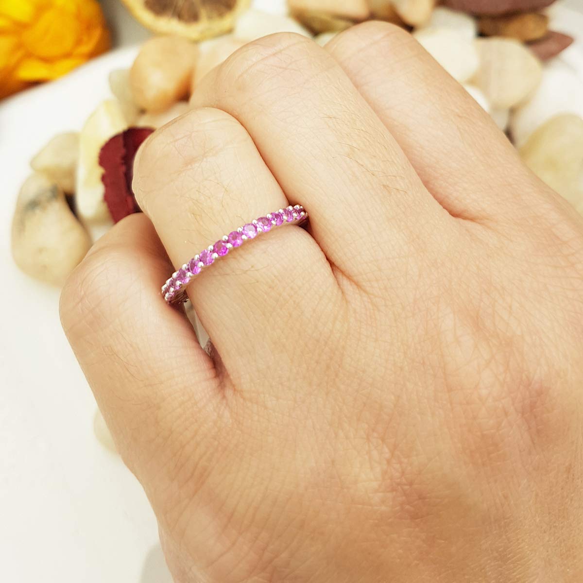 Dazzlingrock Collection 14K Round Pink Sapphire Ladies Eternity Wedding Band 1 CT, White Gold, Size 6