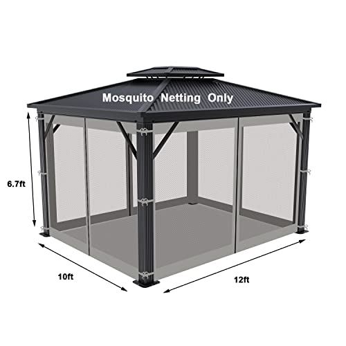 Replacement Universal Gazebo Netting 4 Panels with Zipper for Garden Patio Yard, ONLY Netting (10βx12β, Grey)