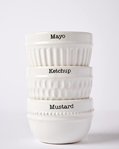 Mud Pie Condiment Set, dip 2" x 3" dia | spoon 3 1/2", White