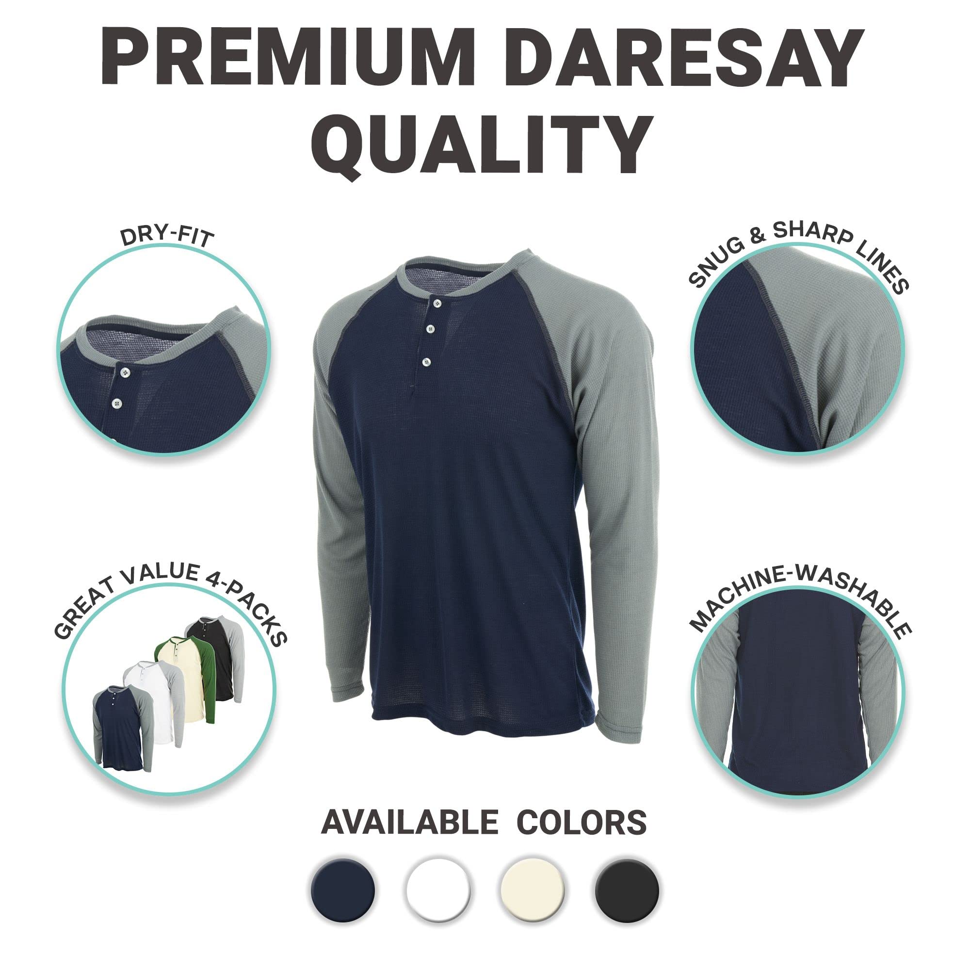 DARESAY 3 Pack: Thermal Long Sleeve Tee Shirt for Men- Henley & Crew Long Sleeve Shirts for Men β Mens long sleeve T Shirts