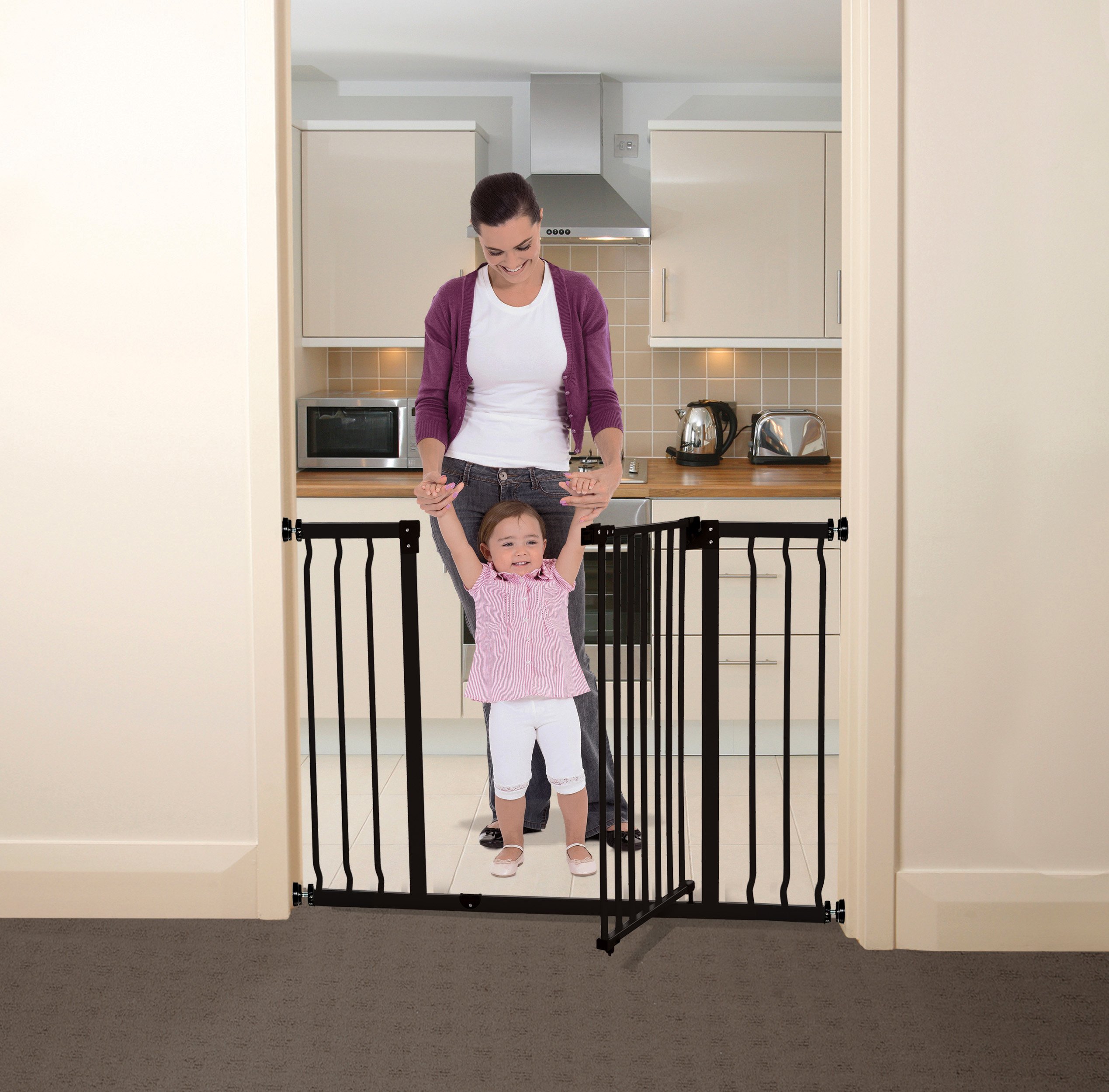 Dreambaby Liberty Security Baby Safety Gate - with Smart Stay Open Feature - Fits Openings 39-42 inches Wide - Black - Model L920BB