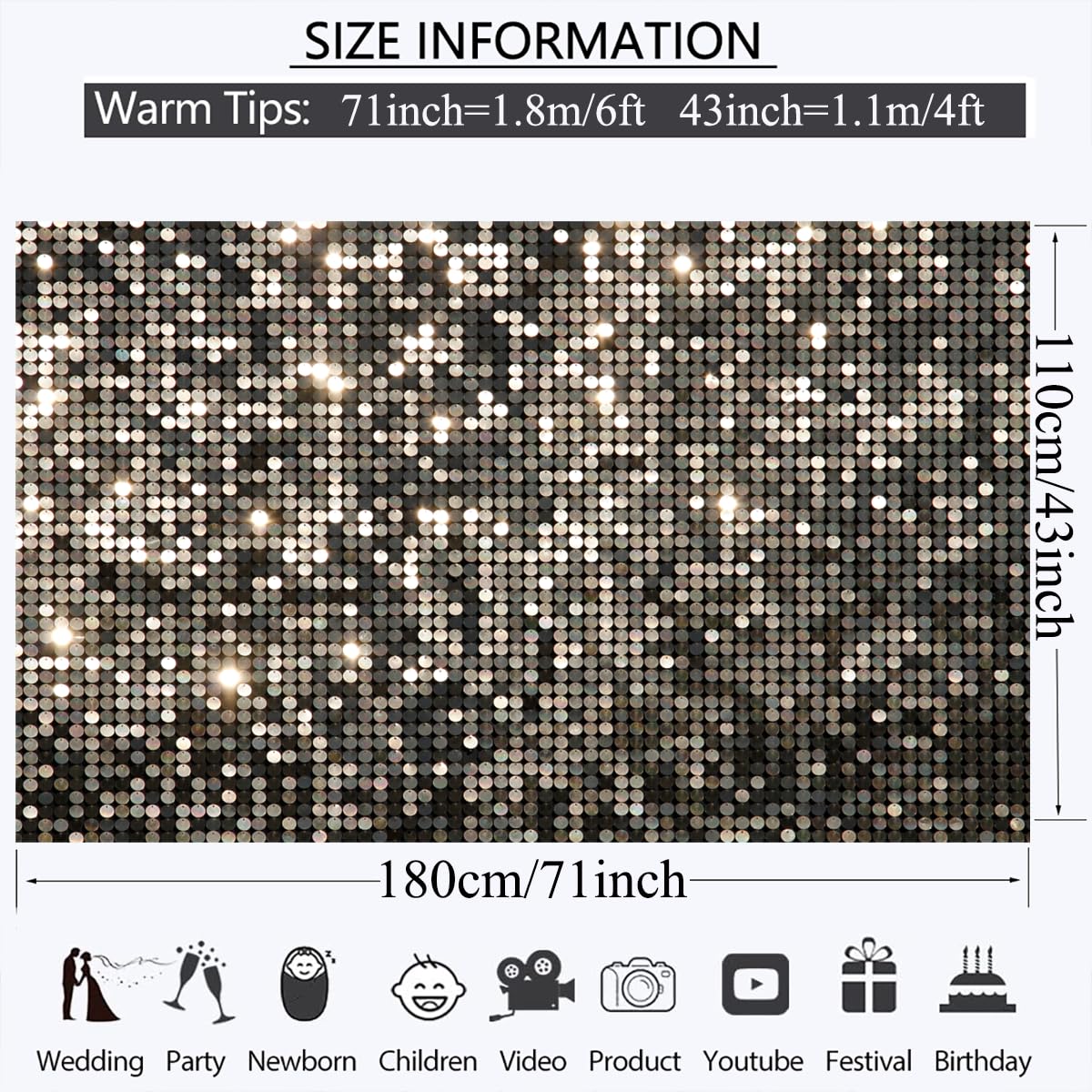 Disco Party Decorations Backdrop Silver Sequins (Not Glitter) Background for Photography Halos Wedding Happy Birthday Banner 70s 80s 90s Theme Party Background 6x4ft