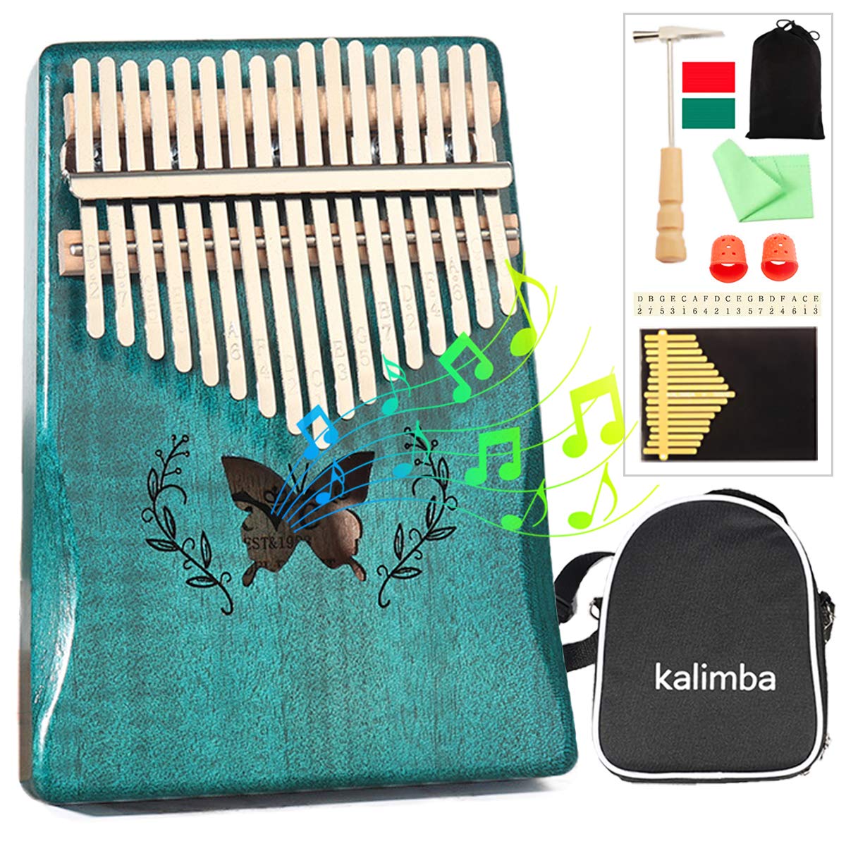 Grehge NAMBM Kalimba 17 Keys Thumb Piano with Tune Hammer,Shoulder Bag and Study Instruction,Portable Mbira Mahogany Wood Finger Piano