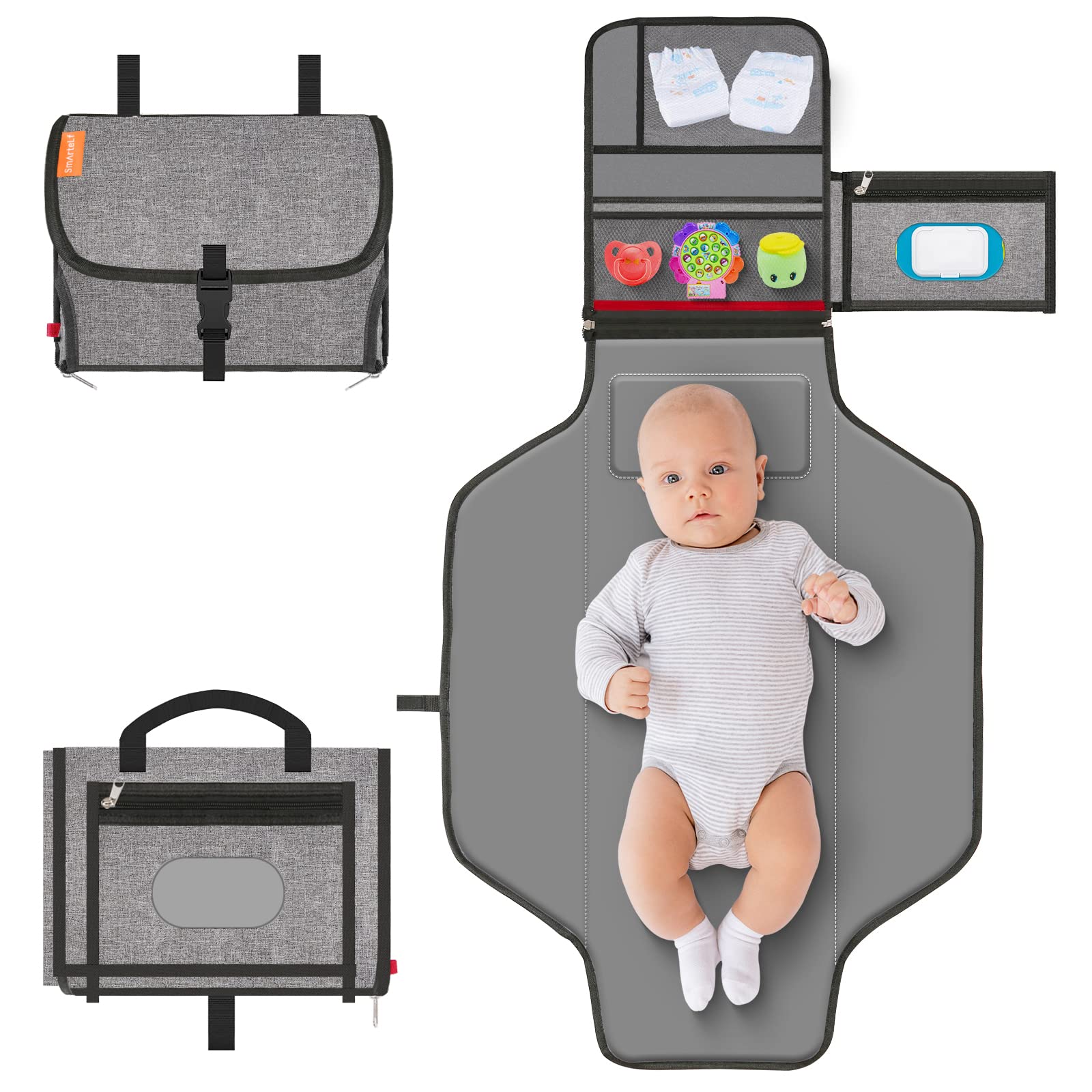 Smart eLf Large Portable Diaper Changing Pad for Newborn, Travel Changing Station with Detachable Waterproof PEVA Mat - Perfect Baby Shower Gifts