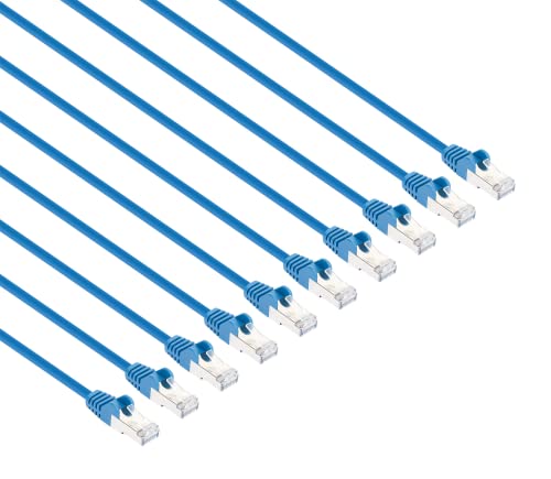Intellinet Slim Cat8 Ethernet Network Patch Cable – 10-Pack - 40Gbps & 2000MHz, Snagless Boot, 30AWG Pure Bare Copper Wire, Gold-Plated Contacts, Lifetime Mfg Warranty – 1.5ft, 10 Pack, Blue