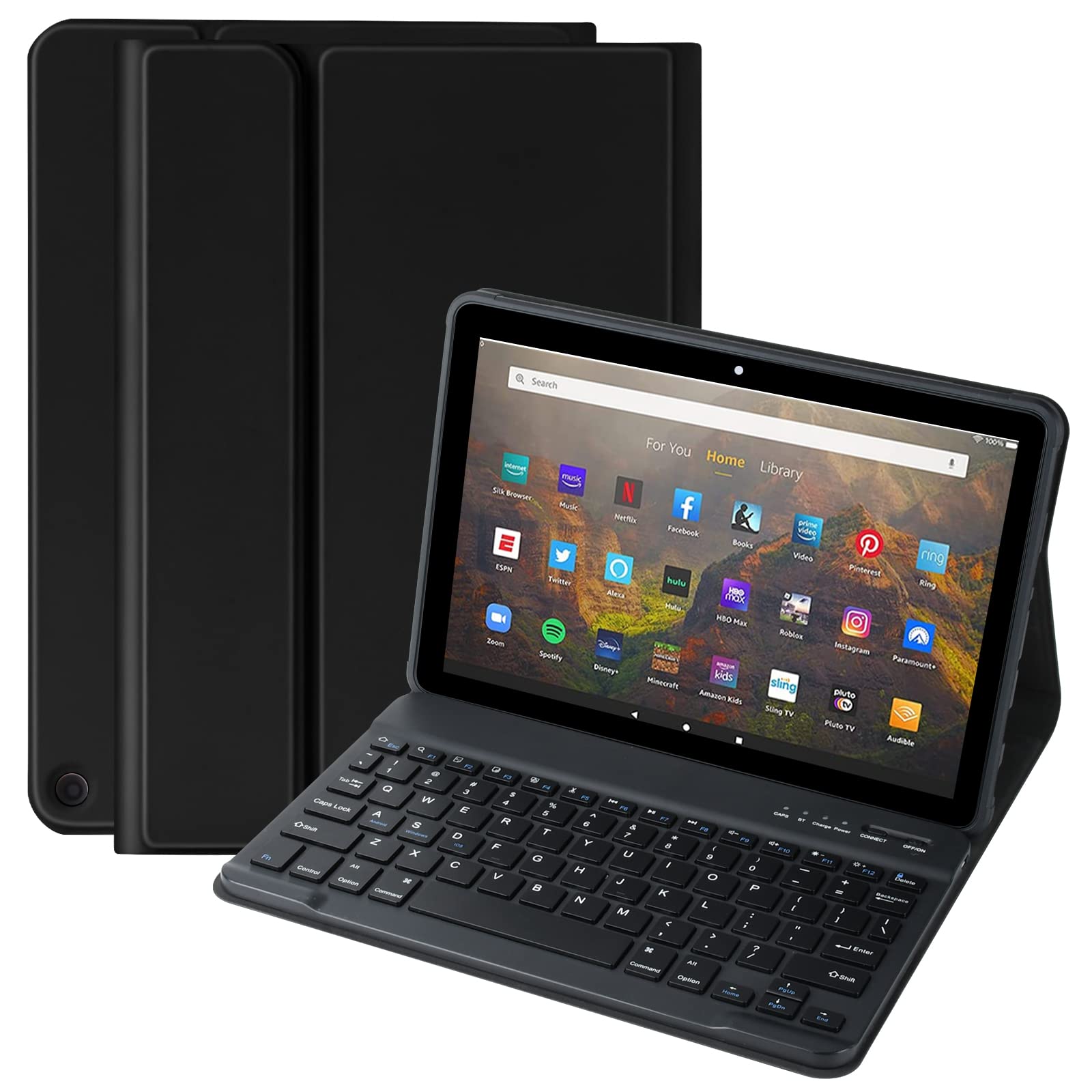 Keyboard Case for Kindle Fire HD 10/HD 10 Plus Table 2021 (11th Generation) 10.1 inch, Slim Folding Stand Cover with Wireless Bluetooth Keyboard, Fire Tablet Keyboard Case with Auto Wake/Sleep - Black