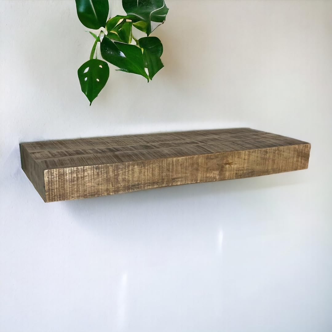 Posh Pollen - Mango Wood Floating Shelf, Hidden Bracket, Heavy Duty, Wall Mounted Shelf, 36Wx12D, Light Wash