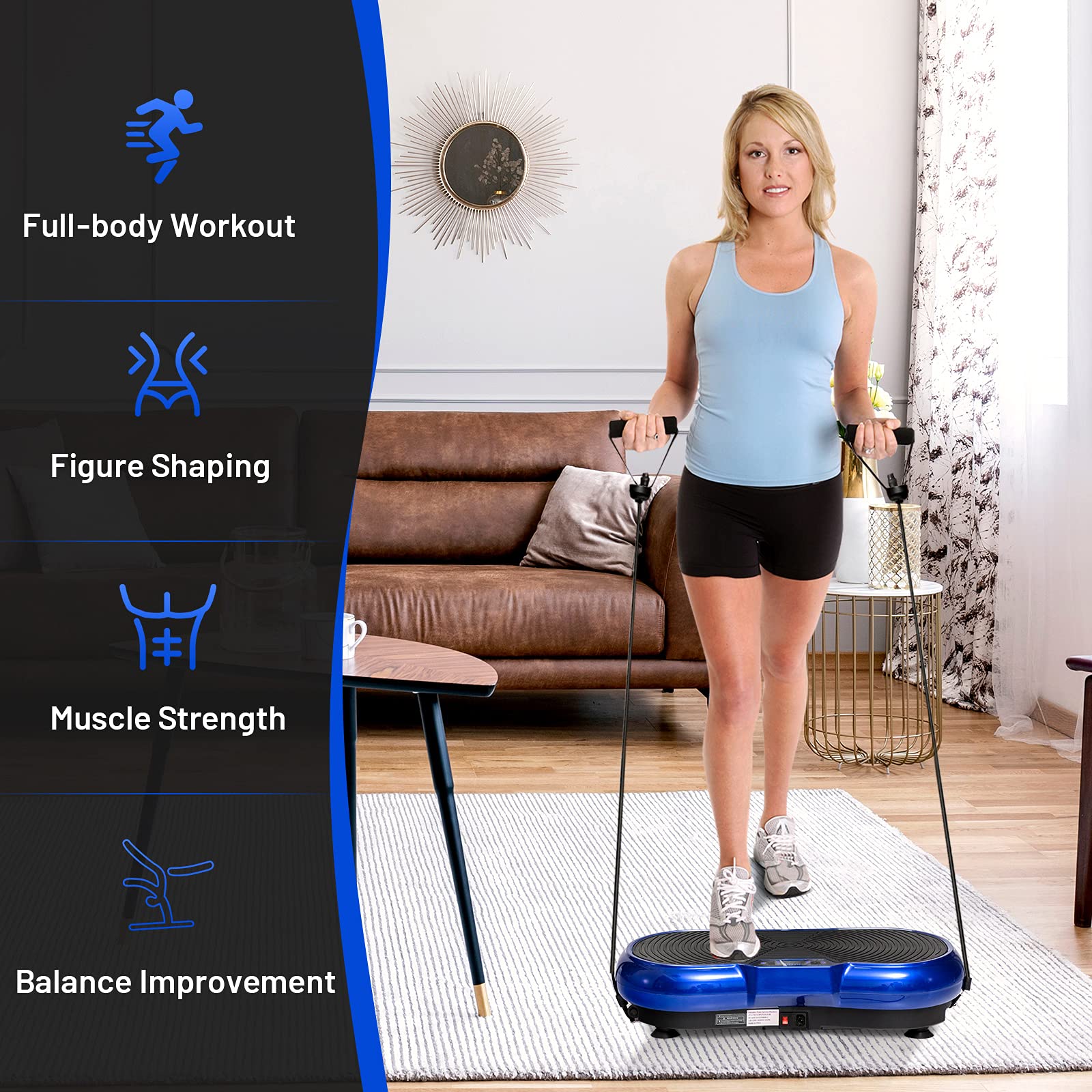 Goplus 3D Vibration Plate, Vibration Fitness Platform with 180 Speeds Adjustment, 0-10 Timer, Remote Control, Loop Bands, Exercise Machine for Whole Body Fitness (Blue)
