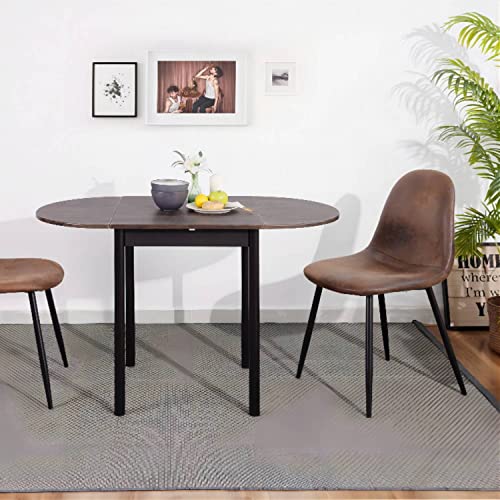 Polibi 45.3" L Oval Drop Leaf Extendable Dining Table, Walnut