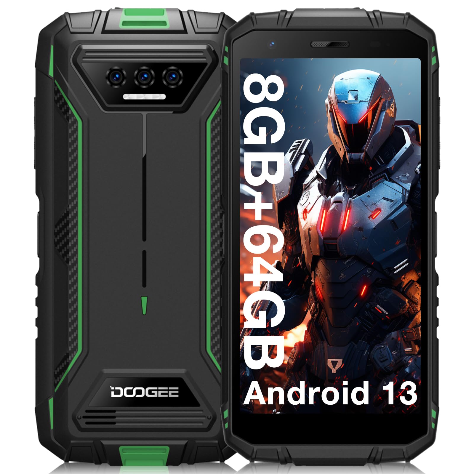 DOOGEE S41T Rugged Smartphone Unlocked 2024,6300mAh Battery,8GB+64GB,4G Dual Sim Rugged Phone,Android 13 Phone,13MP Camera,IP68 Waterproof Cell Phone,Face Unlock,NFC/T-Mobile,GREEN
