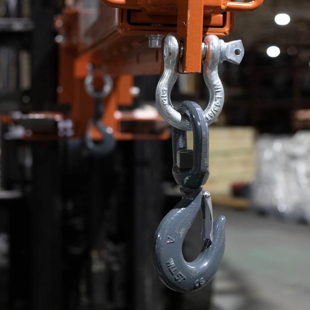 Titan Attachments Fork Mounted Jib Boom Crane Attachment, Manual Telescoping Boom Extends Up to 138â€, Pivots Up to 45 Degrees, 6,000 LB Lift Capacity, Two Swivel Hooks, Adjustable Hook Points