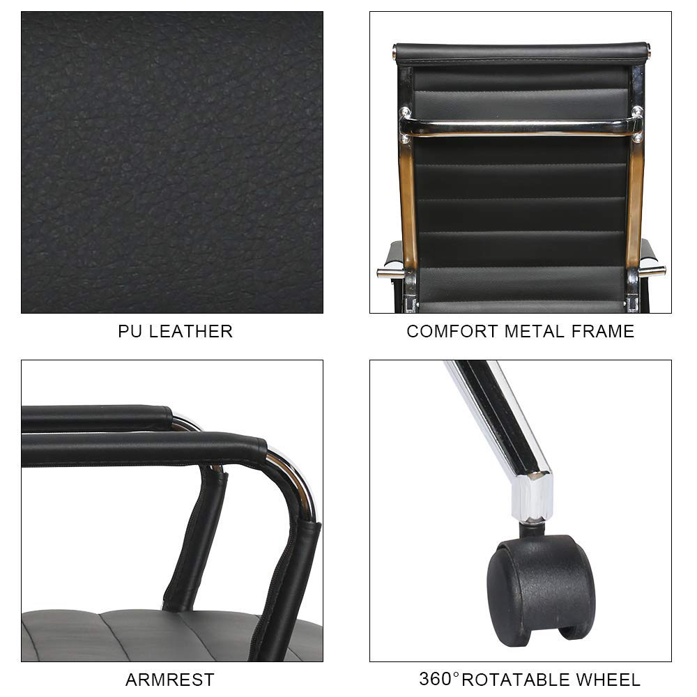 eclife Ergonomic Office Desk Chair Adjustable RibbConference Chair High-Back 360 Swivel W/Armrest, Puresoft Upholstery, Executive Chair (Black)