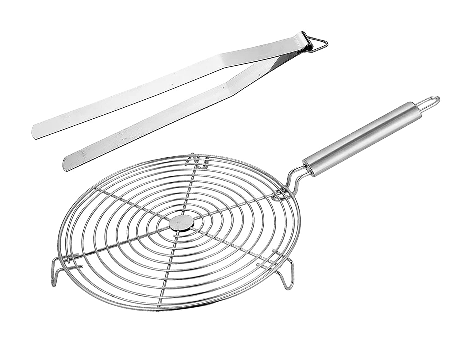 HANS PRODUCT Pipe Round Roaster with Chimta Steel Cooking Tong Roti Chapati, Papad Jali, Paneer Grill, Roti Maker, Barbeque Jali Roaster Kitchen Tool Combo Set