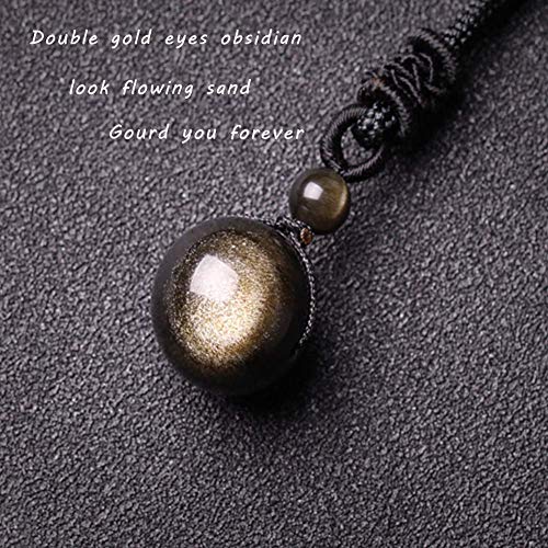 Sinymilk Natural Gold Obsidian Onyx Pendant Rainbow Eyes Beads Lucky Blessing Necklace (20mm)