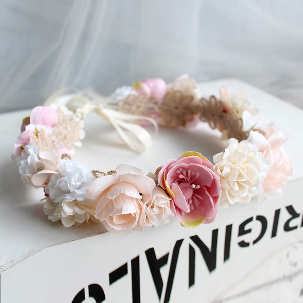 Women Rose Flower Headband Floral Crown Garland Halo Wedding Festivals Photo Props (Multicolor)