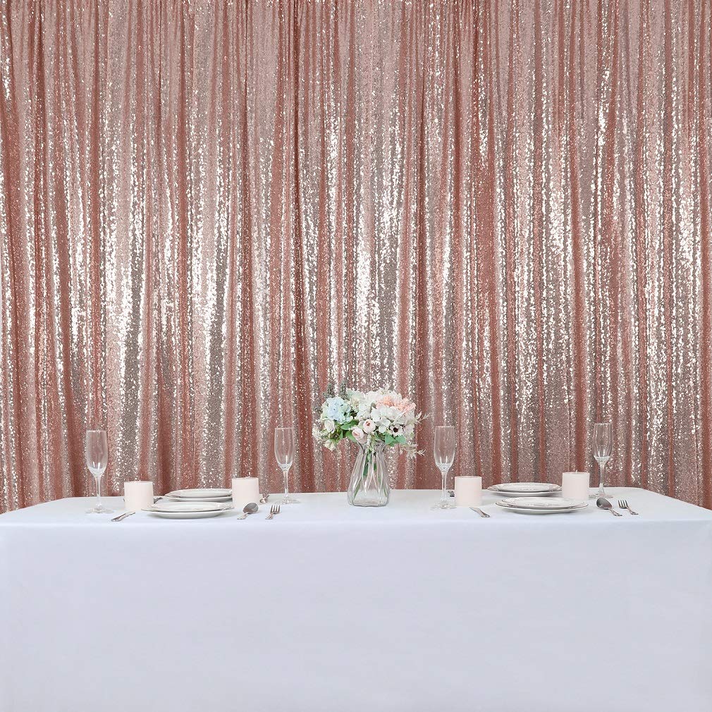 Hahuho Rose Gold Sequin Backdrop Curtain, 4PCS 2FTx8FT Glitter Backdrop Curtain for Parties, Christmas, Wedding, Party Decoration(4 Panels, 2FT x 8FT, Rose Gold